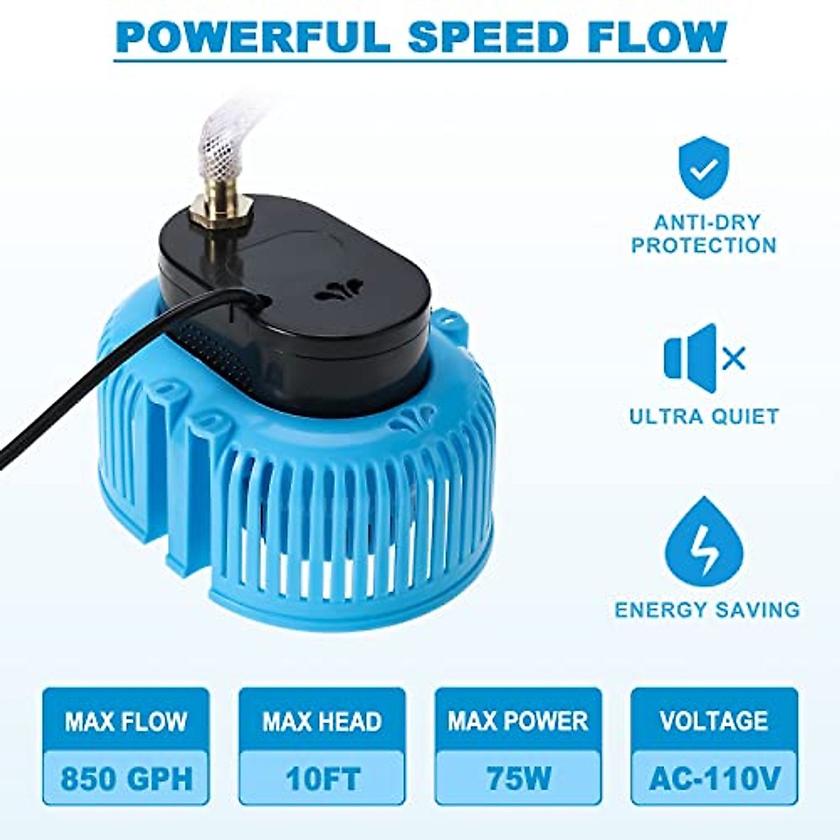 Patioer Pool Cover Pump, 850 GPH Above Ground Swimming Pool Pump Cover, Submersible Water Pump Kit with Drainage Hose Adapters, Water Pump for Pool Draining