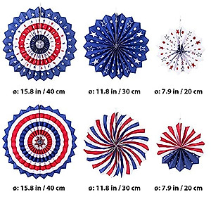 Fourth of July Decorations Red White Blue Decorations Set of Paper Fans, USA Flag Pennant Bunting, Pom Poms, Hanging Swirls, Star Streamer, Head Bopper for Memorial Day Veterans Decor