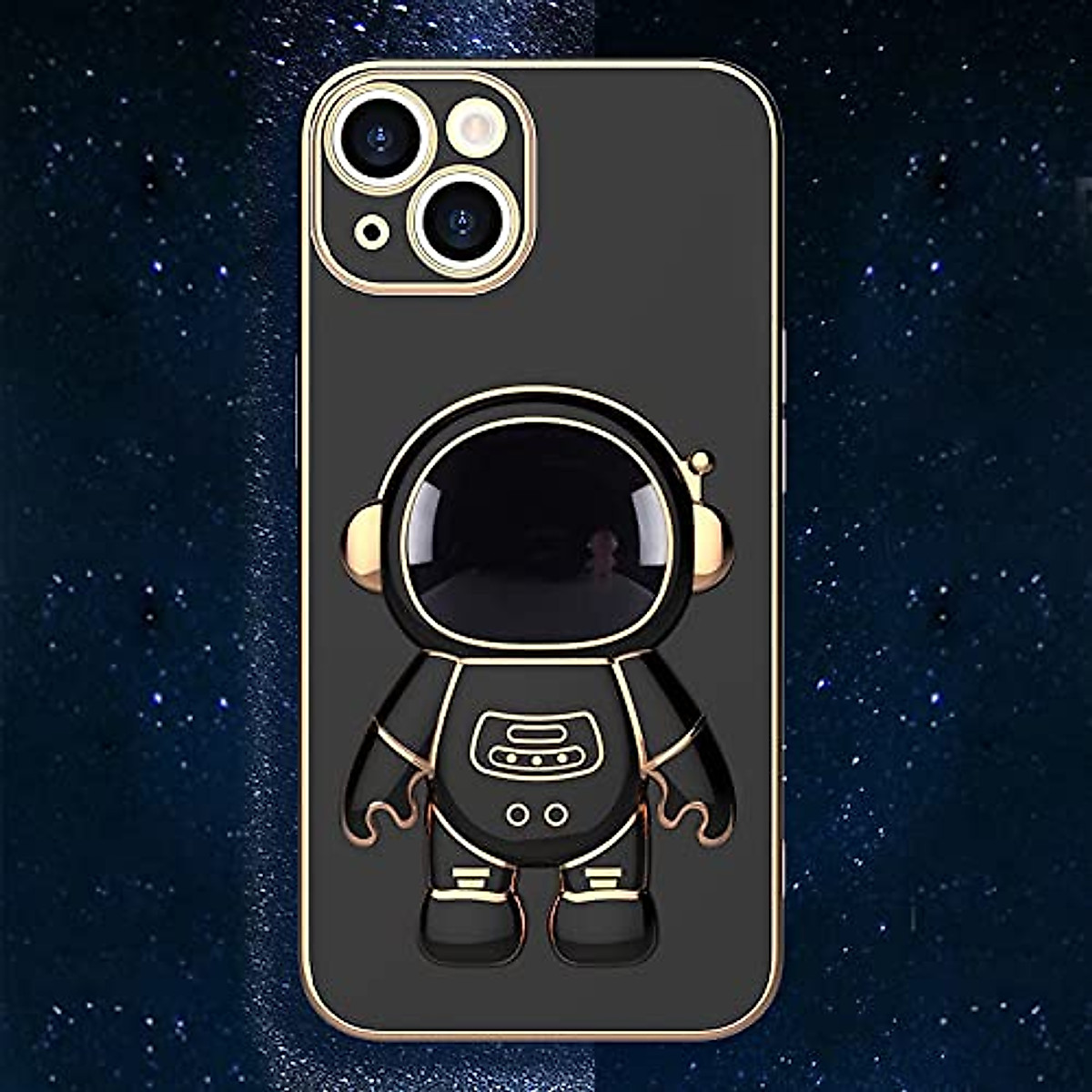 Pepmune Compatible with iPhone 13 Case Cute 3D Astronaut Stand Design Camera Protection Shockproof Soft Back Cover for Apple iPhone 13 Phone Case Black