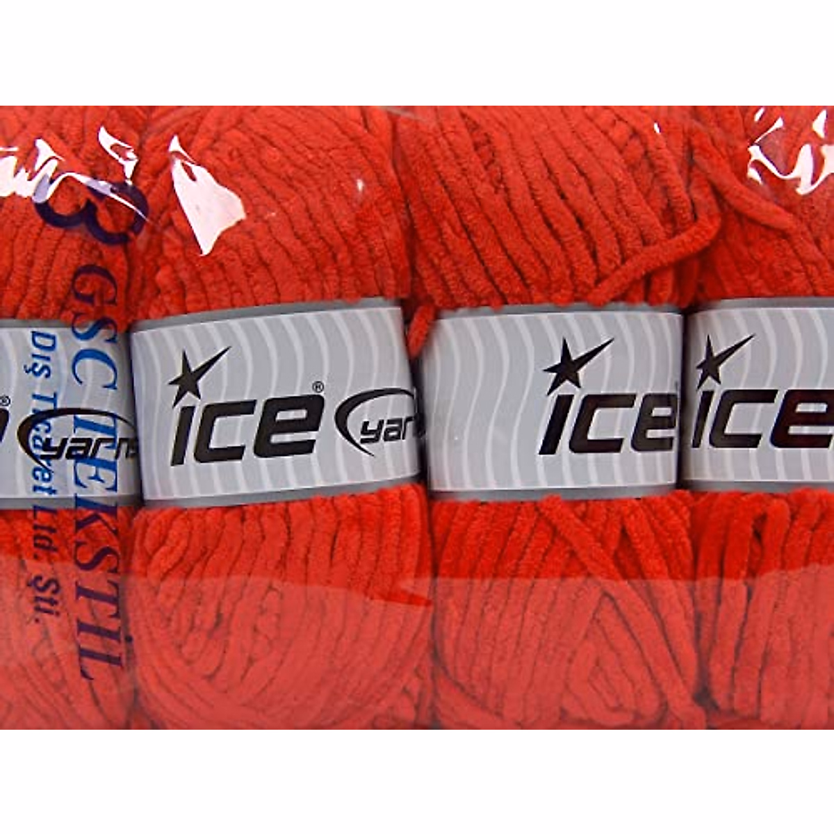 Lot of 4 x 100gr Skeins Ice Yarns Velvet Chenille Hand Knitting Yarn Red
