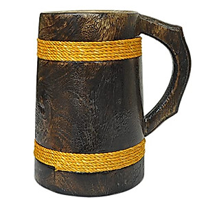 Premium Wooden Beer Mug | Tea Coffee Cup with Handle | Leak Proof & Microwave Safe | Handmade beer Mug Outdoor Mug for Men Traveler, Beer lovers – (23oz - Brown)