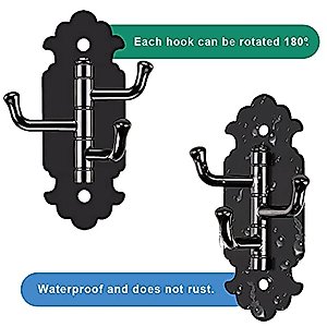 SELEWARE Metal Hooks for Hanging, 3 Rotatable Hooks Design in 1 Set, Coat Hooks Wall Mounted, Black