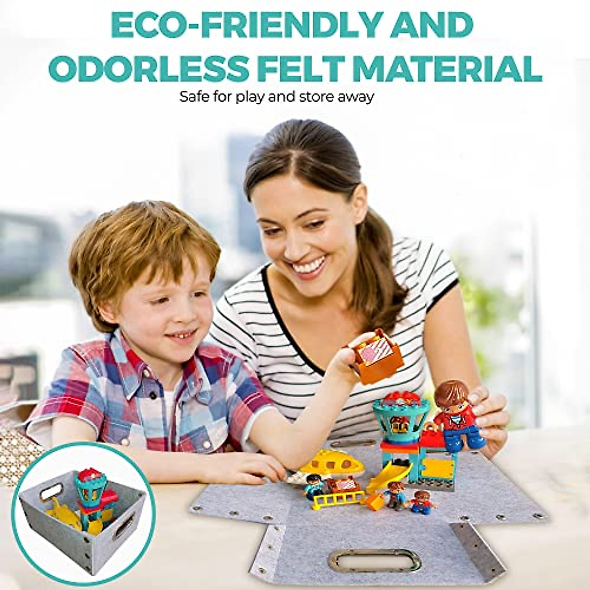 SAM AND MABEL Felt Storage Basket with Handles - (Pack of 3) Collapsible Magazine Basket Organizers for Closet and Shelves, Decorative Fabric Storage Bins for Toys, Books, Clothes, Diapers