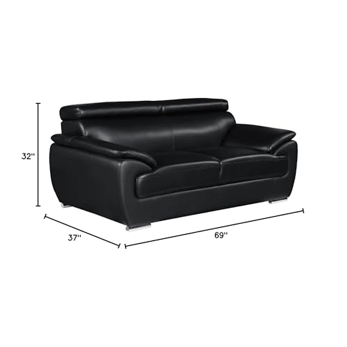 Blackjack Furniture 4571 Veal Collection Leather Upholstered Modern Living Room Loveseat, Black