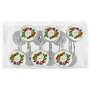 Green Vegetables Shower Curtain Hook Decorative Rust Proof Shower Curtain Rings Kids Room Bathroom Decor, Set of 12 for Any Rod and Curtain