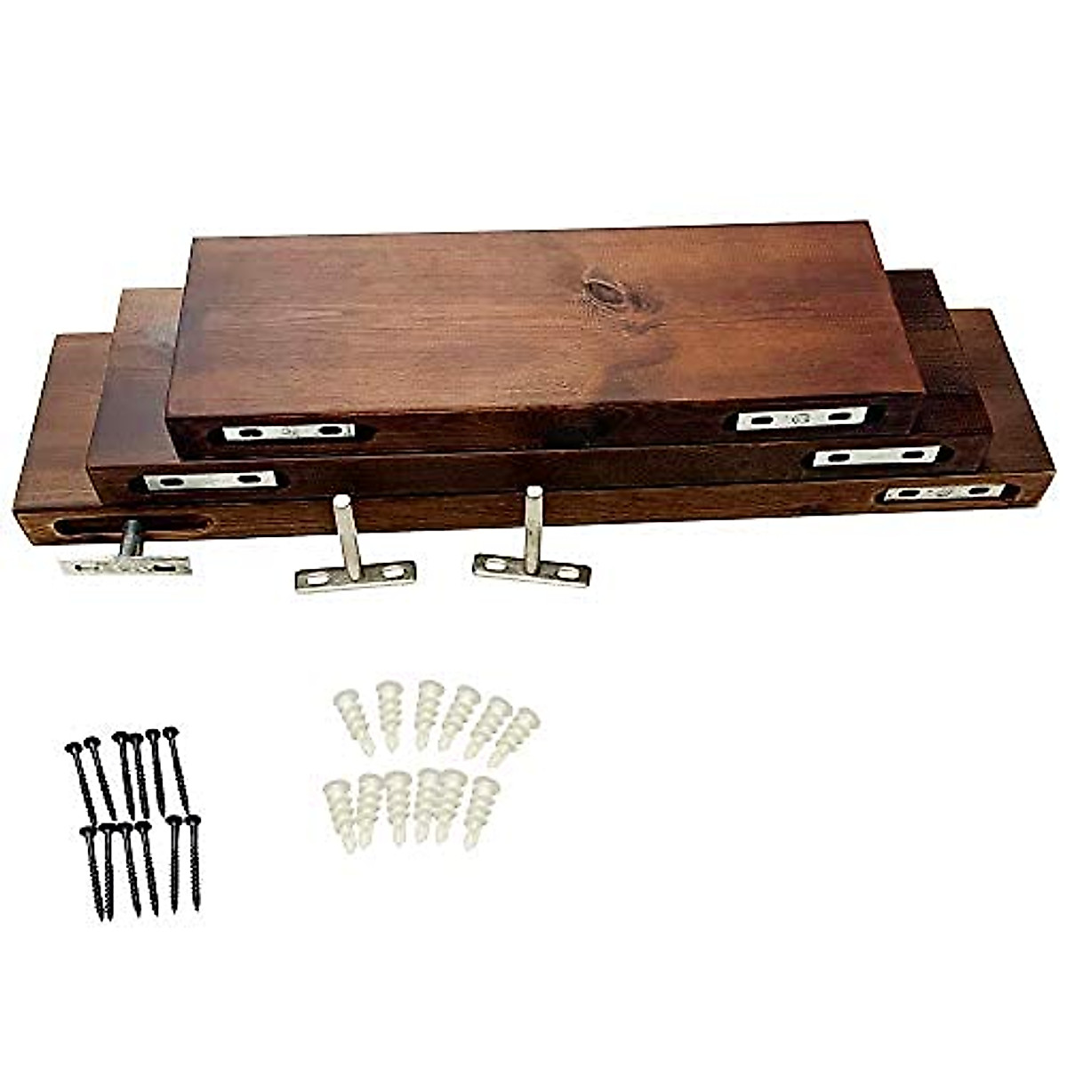 Mark One Home Goods Rustic Farmhouse 3 Tier Floating Wood Shelf - Floating Wall Shelves (Set of 3), Hardware and Fasteners Included (Dark Walnut, 3 Tier)