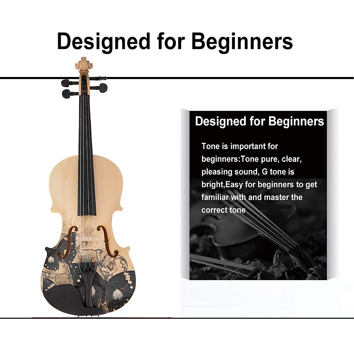 Aliyes Distinctive Artistic Violin Set Designed for Beginners/Students/Kids/adults with Hard Case,Bow,Extra Strings (4/4/Full-size)