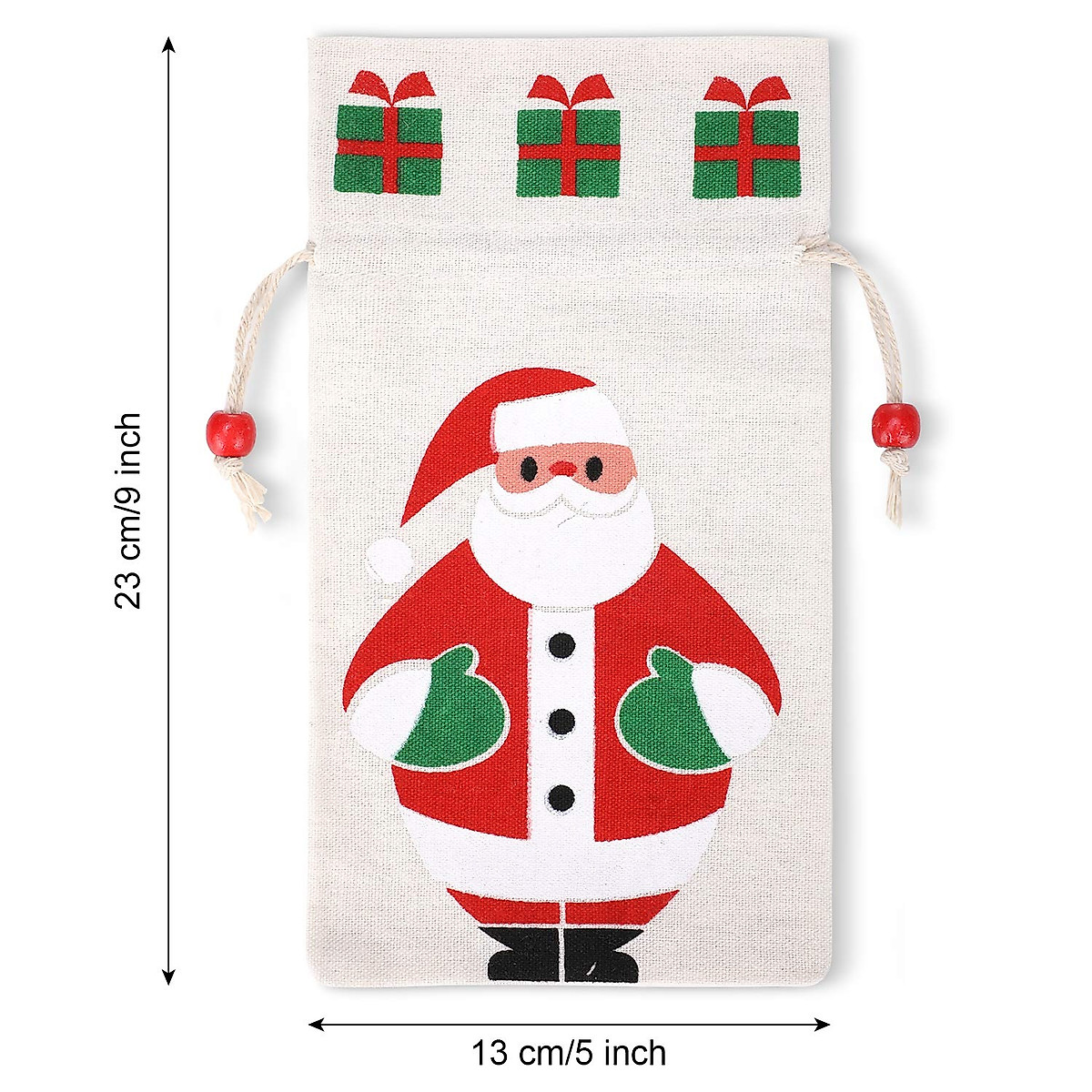 10 Pieces Small Christmas Drawstring Gift Bags 5x9 Inches Burlap Gift Bags Christmas Santa Snowman Linen Candy Bag Sacks for Xmas Holiday Party Favors
