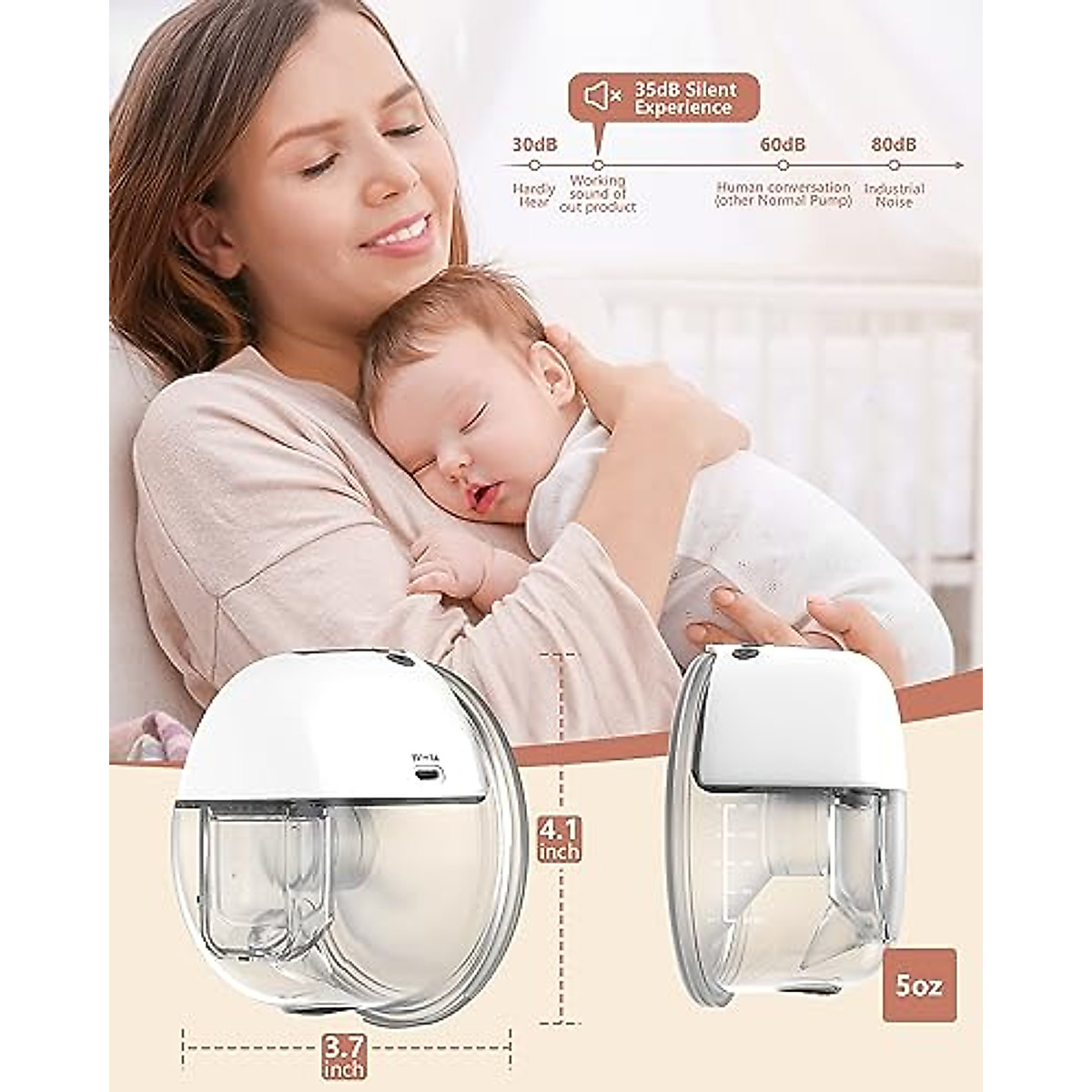 Double Wearable Breast Pump, Hands Free Vacuum Breast Pumps, Lower Noise and Painless, LED Display Memory Function, 4 Modes 9 Levels Electric Breast Pump Portable, 24mm Flange, 2 Pack