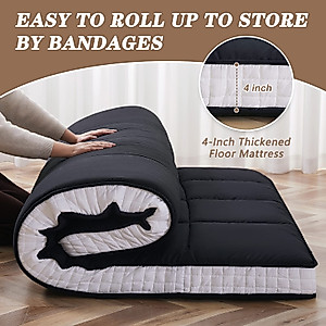 DoCred Full Size Futon Mattress, Extra Thick Foldable Japanese Floor Mattress Memory Foam Sleeping Pad for Adults - Roll Up Mattress Tatami Mat Folding Sleeping Pad Breathable Floor Lounger Guest Bed