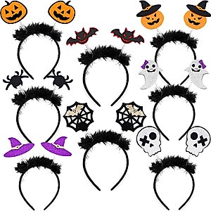 DINESIL 8 Pack Halloween Headbands, Halloween Head Boppers with Ghost Pumpkin Spider Skull Spider Web Witch Hat Headbands for Kids Halloween Costume Cosplay Decoration Party Favors Supplies