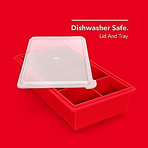 Vremi Stackable Large Ice Cube Trays — Pack of 2 Silicone Trays — 8 Cubes per Tray — Ideal for Cocktails, Frozen Treats, Soups, Sauces,and Baby Food — BPA Free with Frost Resistant Lids — Red and Blue