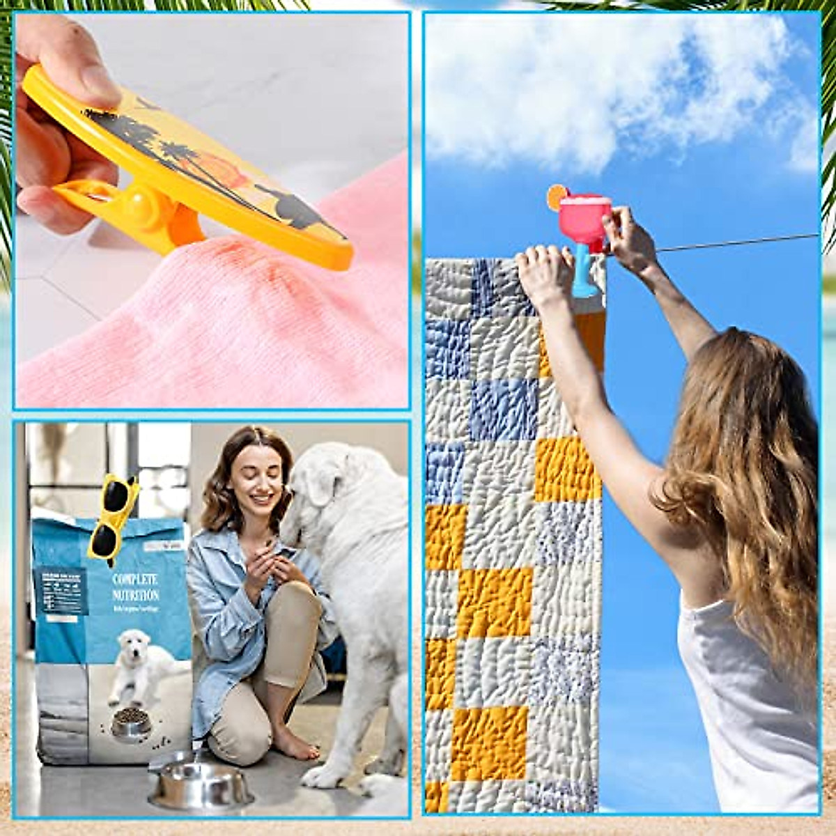 8 Pcs Beach Towel Clips for Beach Chairs Decorative Beach Chair Clips Pool Clips for Chairs Plastic Windproof Beach Towel Holder Funny Decorative Clothespins for Patio Accessories Summer, 4 Styles