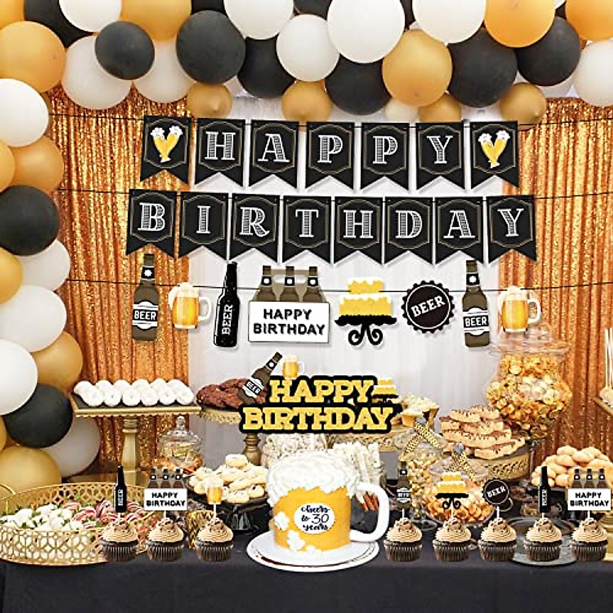 Beer Birthday Party Decorations, Cheers and Beers Happy Birthday Party Banner Balloons Decorations Aged to Perfection Birthday Party Supplies for Men 30th 40th 50th Beer Birthday Party Decorations