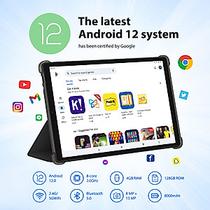 POWMUS Android 12 Tablet 10.4 inch Tablets 128GB Storage 1TB Expand 5G WiFi Octa Core 2.0GHz Processor, InCell FHD IPS, 8000mAh 13MP Camera Bluetooth 5.0 GPS Android Tableta-Black