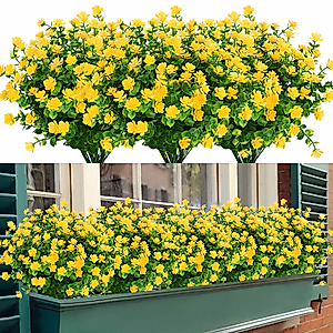 GETYARD 24 Bundles Outdoor Artificial Flowers for Decorations, No Fade Fake UV Resistant Plastic Greenery Plants for Garden Patio Porch Window Box Home Wedding Décor (Yellow)