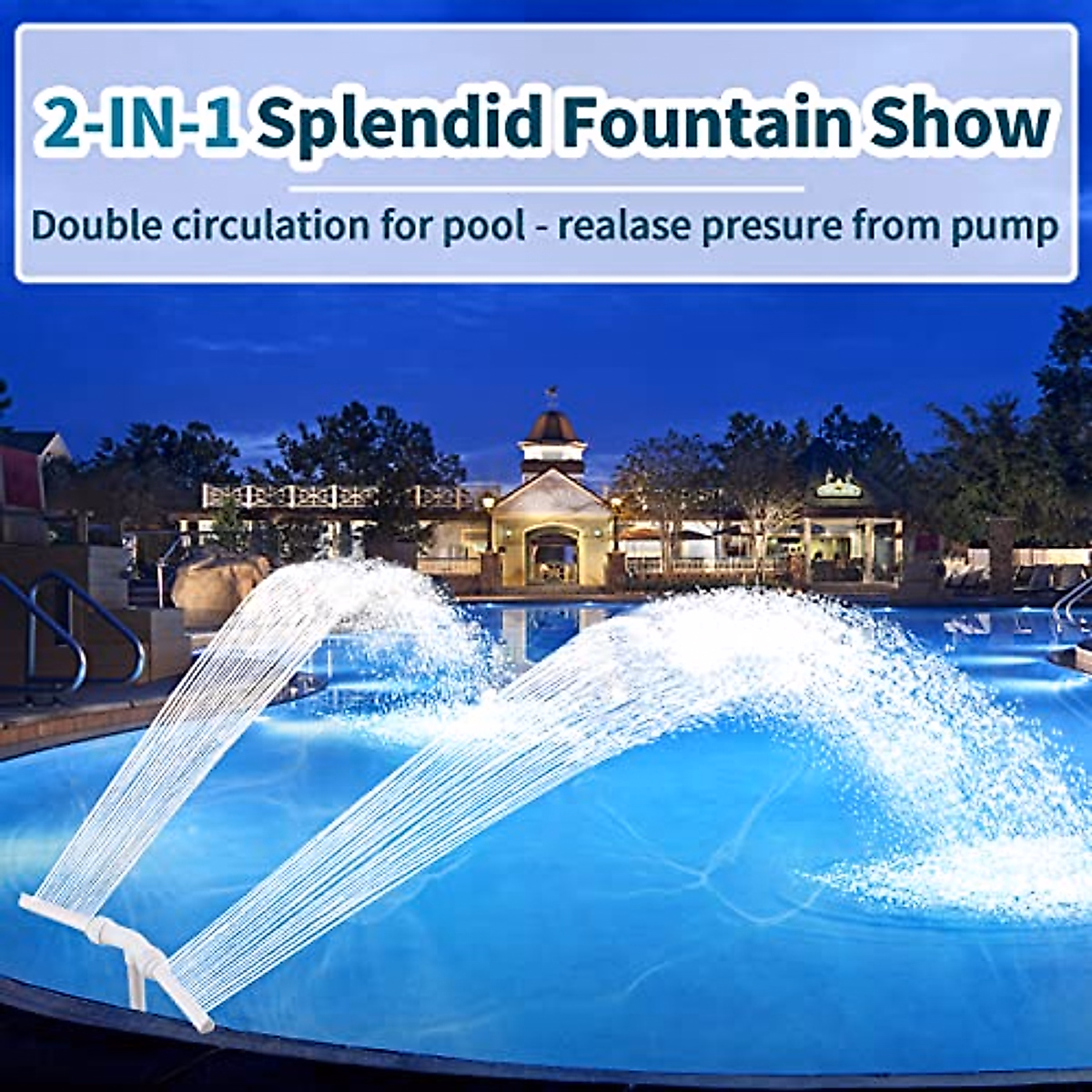 Klleyna Water-Fountain Dual Spray Swimming-Pool-Accessories - Upgrade Above/Inground Waterfall Cooler, Adjustable 2 in 1 Nozzle, High Pressure Pond Aerator, Garden Sprinkle Feature Outdoor Décor