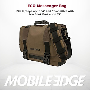 Mobile Edge ECO Laptop Messenger Bag for Men and Women, Fits Up To 14 Inch Widescreen PCs, Compatible with MacBook Pro 15 Inch, Travel Computer Bag, Olive Green, MEUME9
