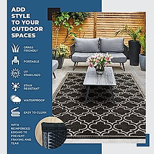 Funky Strokes Outdoor Rug 4x6 - Outdoor Rugs for Patios Clearance - Waterproof Camping Rugs for Outside Your RV, Porch, Deck, Tent, Camper Accessories - Outdoor Patio Rug (Black and Gray)