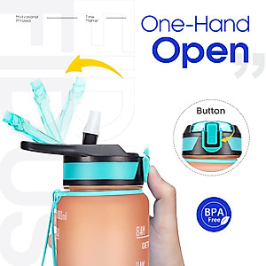 Fidus 32oz Motivational Water Bottles with Times to Drink & Straw,Leakproof BPA Free Bottle with Time Marker to Ensure You Drink Enough Water Daily for Fitness, Gym and Outdoor Sports