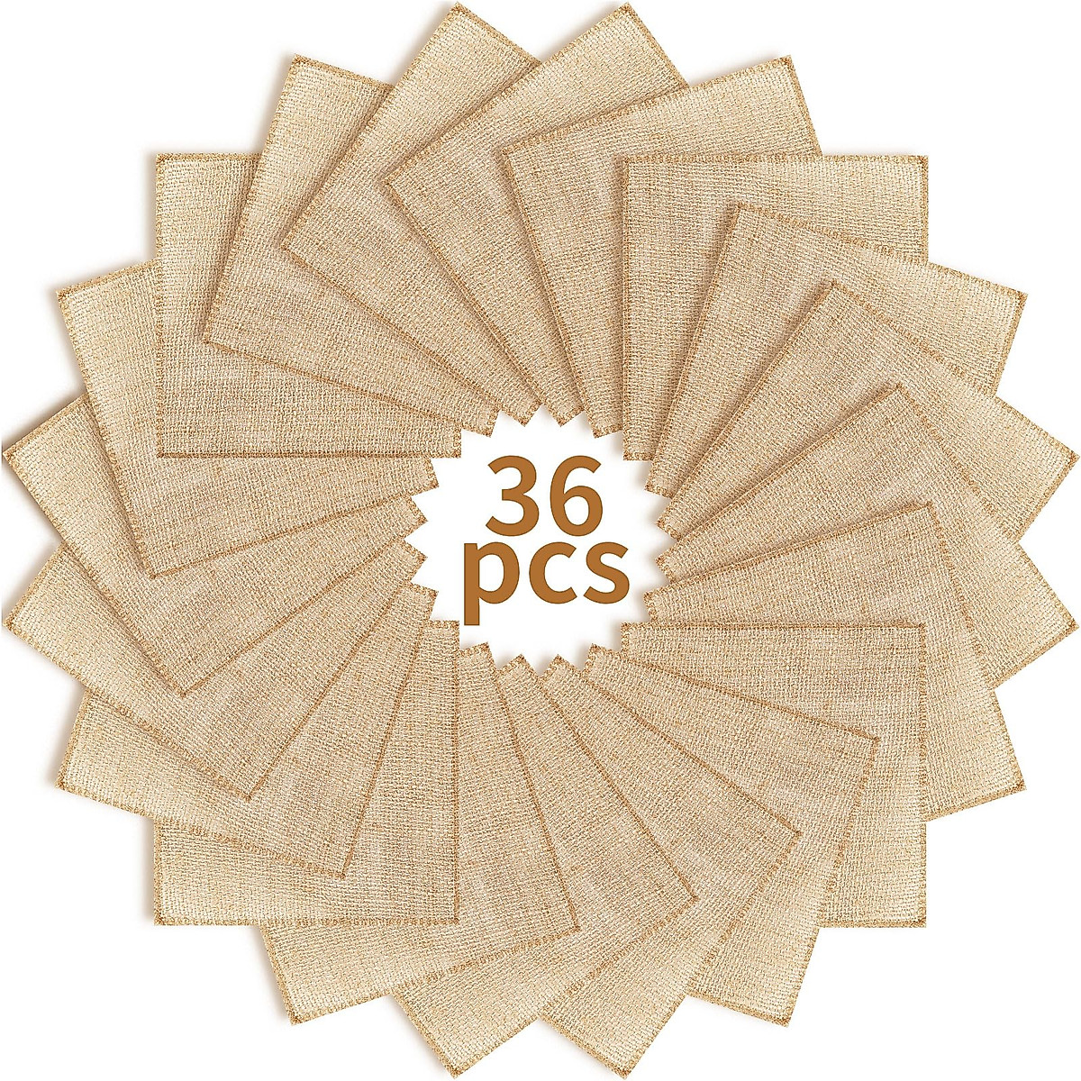 VitalCozy 36 Pieces 6 x 6 Inches Burlap Squares Jute Burlap Finished Edges Square Fabric Farmhouse Burlap Placemats for Home Party Wedding Table Cover Centerpieces Craft Supplies