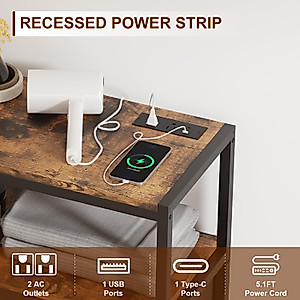 Qupui Laundry Hamper 2 Section with Shelf and LED Light, Laundry Sorter with 2 Pull Out and Removable Bags, Laundry Basket Organizer table with charging station for Laundry, Bedroom, Bathroom