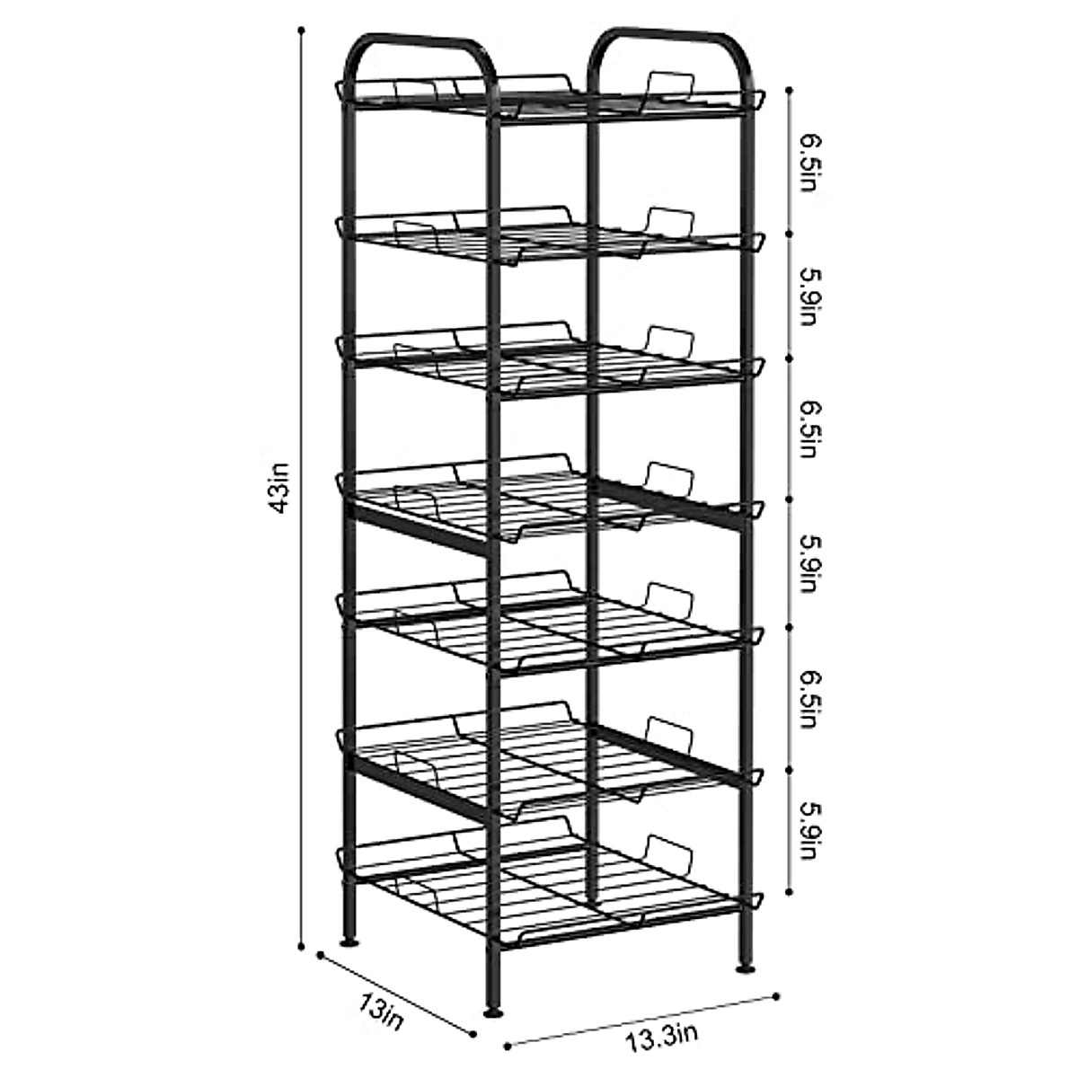 Water Bottle Organizer 7 Tier Free Standing Water Bottle Storage Organizer Metal Bottle Rack Holder Stand Shelf for Kitchen Pantry Food Storage (Black)
