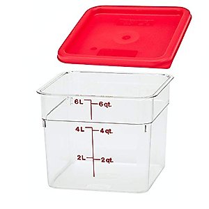 Cambro 6 Qt Square Food Storage Container with Red Lid Bundle Includes a Measuring Spoon Set