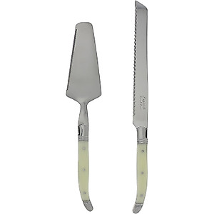 French Home Laguiole 2-Piece Cake Knife and Server Set – Luxurious Stainless Steel Cake Cutter & Server – Cake Cutting Set – Party, Home Dining, or Wedding Cake Knife and Server Set (Faux Ivory)