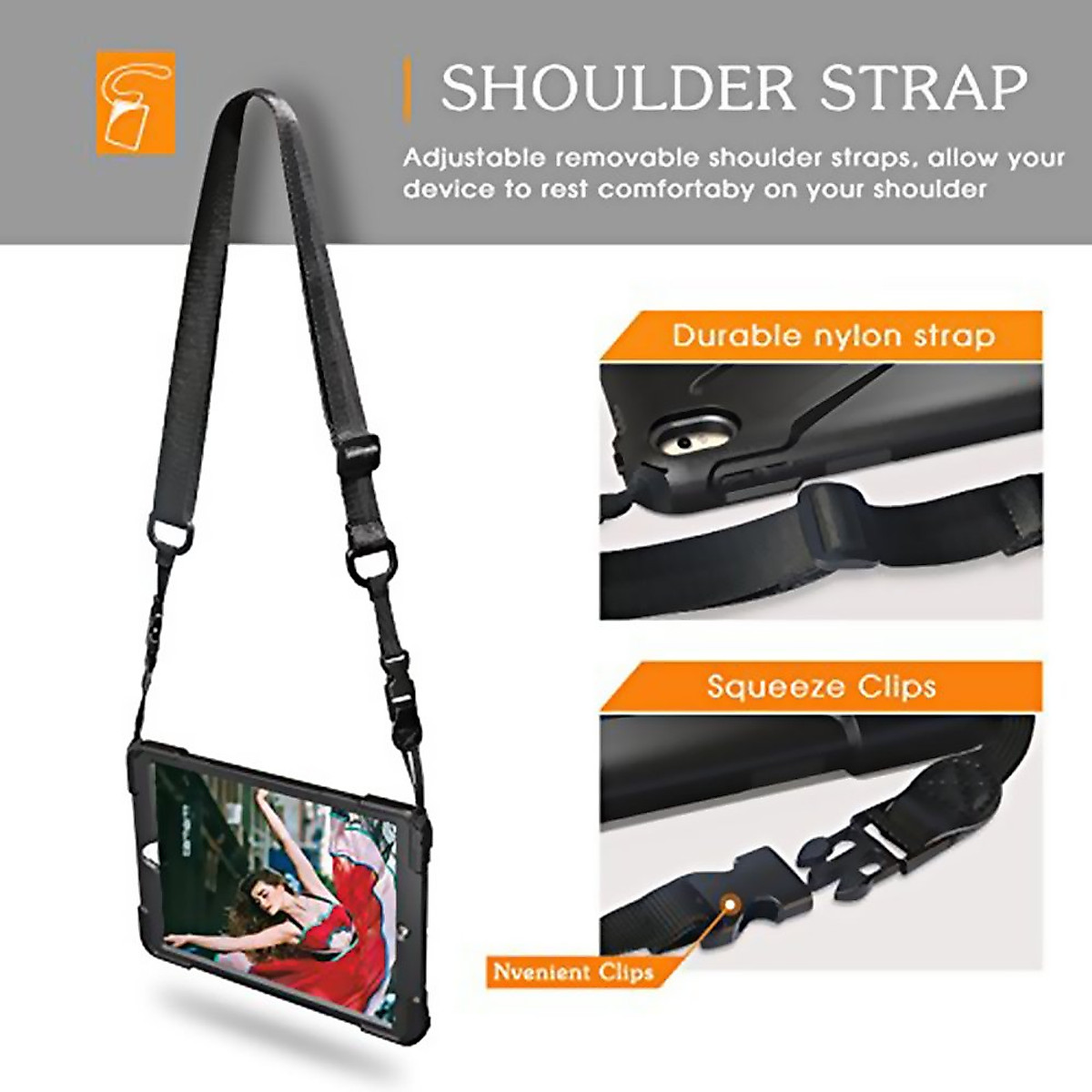ZenRich Shoulder Strap for Tablet Cases,Universal Adjustable & Removable Carrying Strap Replacement Shoulder Belt,Black