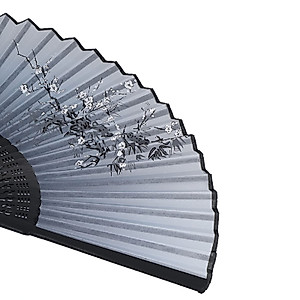 Natudeco Bamboo Fan Black Bone Plum Blossom Pattern Antique Style Chinese Folding Fan Decoration for Dance Performance Costume Accessory Gift