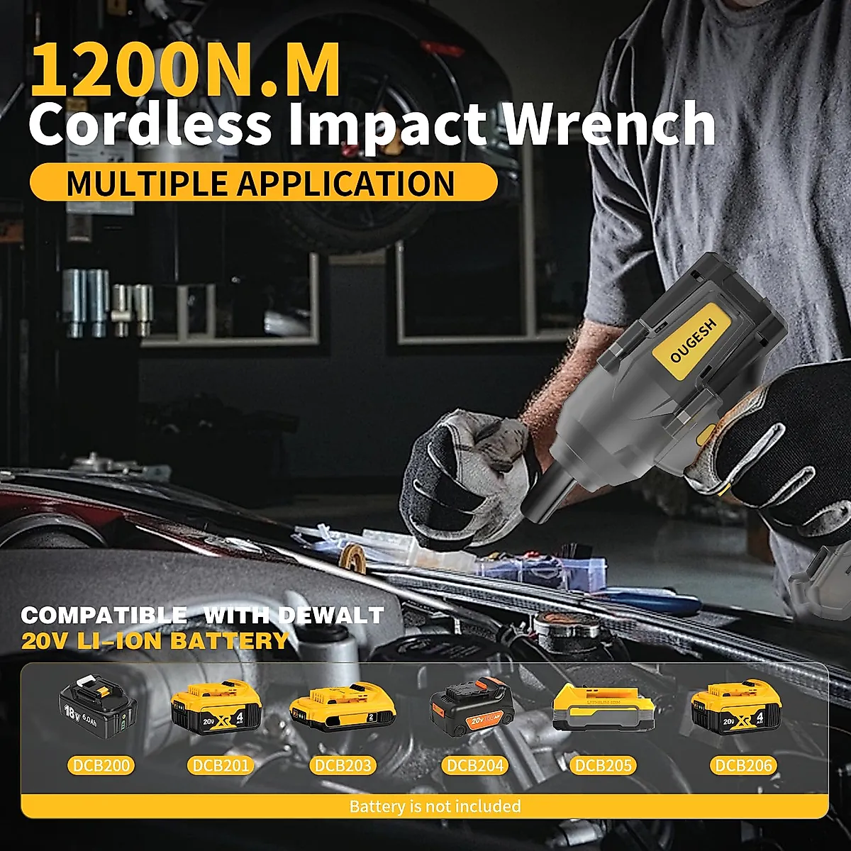 Cordless-Impact-Wrench 1/2 Inch for Dewalt Battery, 900FT-LBS(1200N.M) High Torque 1/2 Brushless Impact-Driver,Electric Impact Gun with Working Light,2800RPM (No Battery)