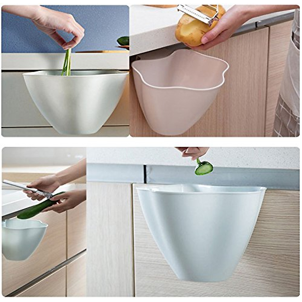 NEED&NEED Kitchen Sink Garbage Basket Multi-Functional Hanging Trash Can Scraps Containers Organizer Countertop Basket Ivory & Black (Pack of 2)