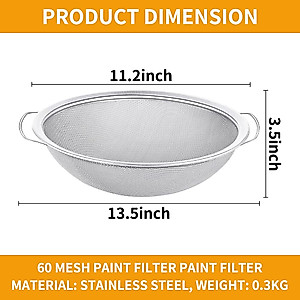 2-Piece Set of Fine Mesh Paint Strainer 60 Mesh Stainless Steel Paint Filter Emulsion Honey Funnel Filter Cover Fits 5-Gallon Paint Bucket Filter Tool Insert Strains
