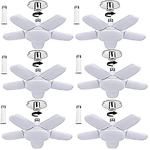 RGZZUP 6PACK LED Garage Lights,E26 100W Deformable Led Garage Ceiling Lighting 10000LM E26/E27 Daylight 6000K LED Ceiling Lights Adjustable Led Garage Light Extended Base for Garage,Warehouse