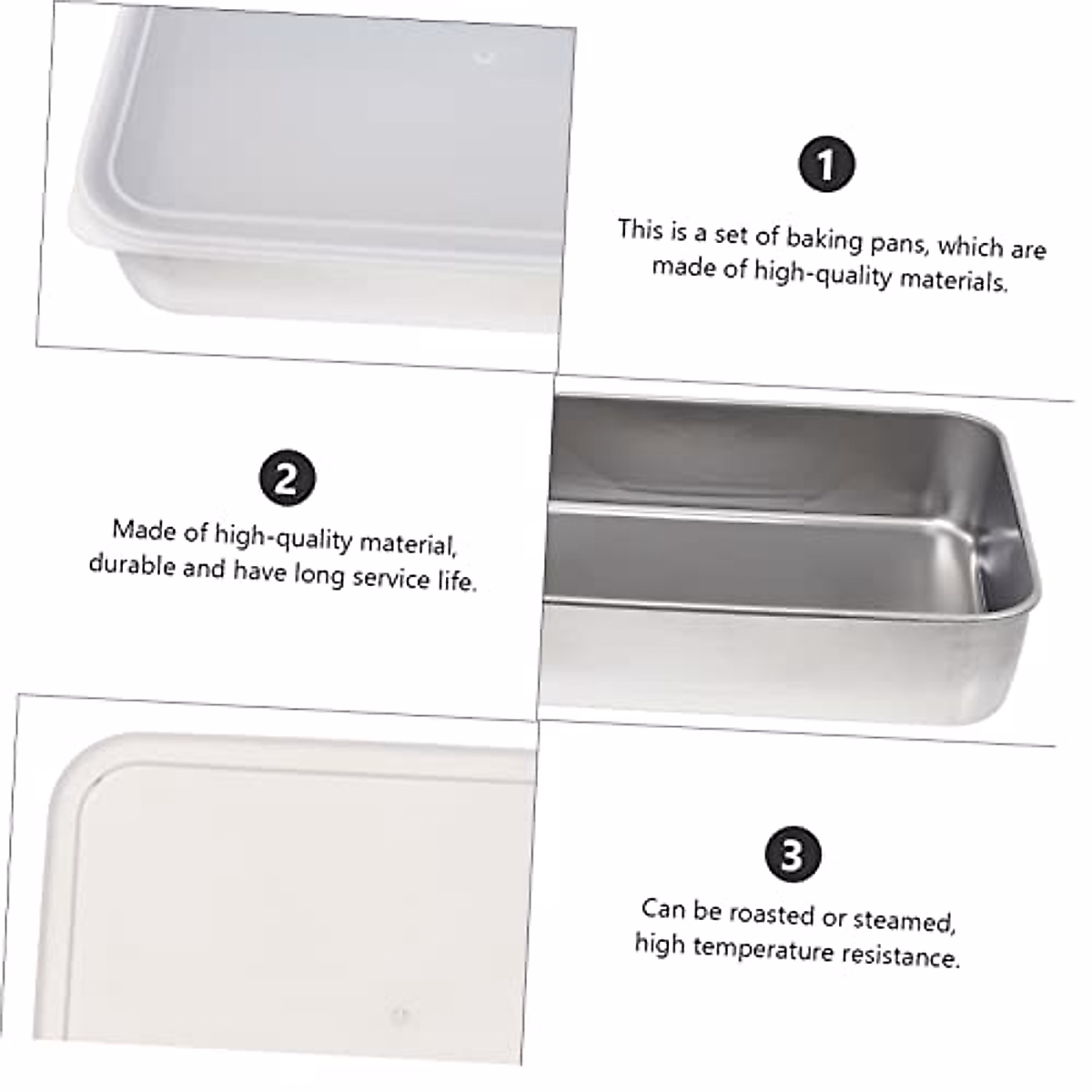 FURLOU Stainless Steel Bakeware Nonstick Bakeware Pizza Oven for Grill Bread Loaf Pan with Lid Dessert Baking Pans Cheese Baking Tray Nonstick Pizza Pan Fresh-keeping Box Bread Pan 1 Set Plate (Color