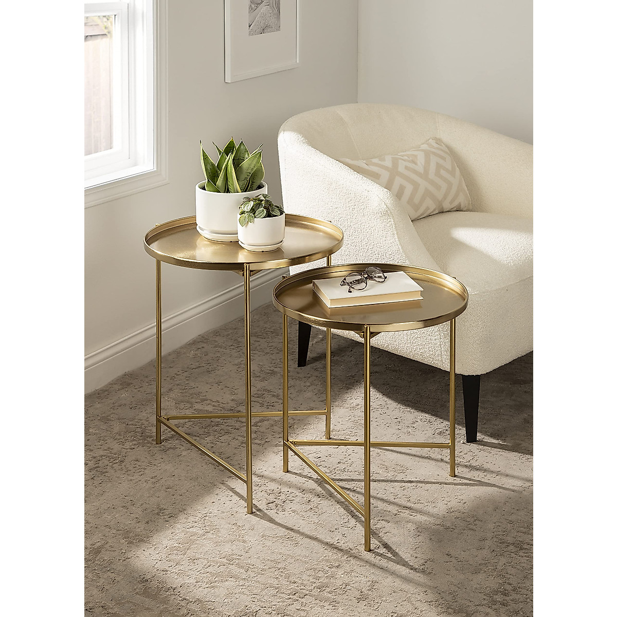 Kate and Laurel Ulani Round Metal Nesting Accent Tables, 2 Piece, Gold