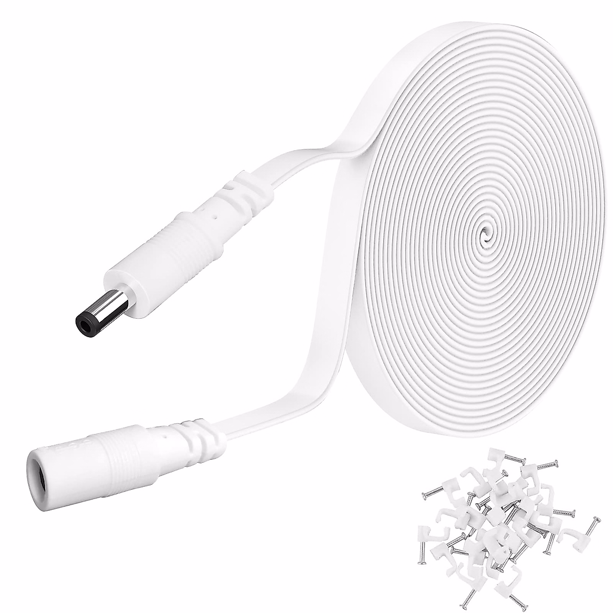 WILDHD DC Power Extension Cable 10ft 2.1mm×5.5mm,Universal 12v Power Extension Cable for CCTV Security Camera IP WiFi Camera Standalone DVR (10ft,Flat Body, White)