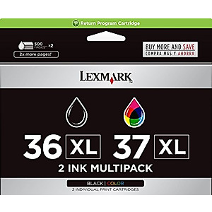 Lexmark 18C2249 (36XL, 37XL) High-Yield Ink, 500 Page-Yield, 2/Pack, Black