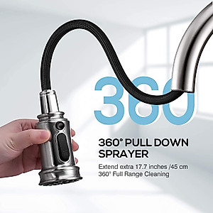 Kitchen Faucet with Pull Down Sprayer Brushed Nickel - WaterSong Kitchen Sink Faucet Single Handle 1Hole with Deck Plate, Farmhouse Kitchen Sink Faucet for Kitchen Sink RV, 3 Spray Mode,100% Lead-free