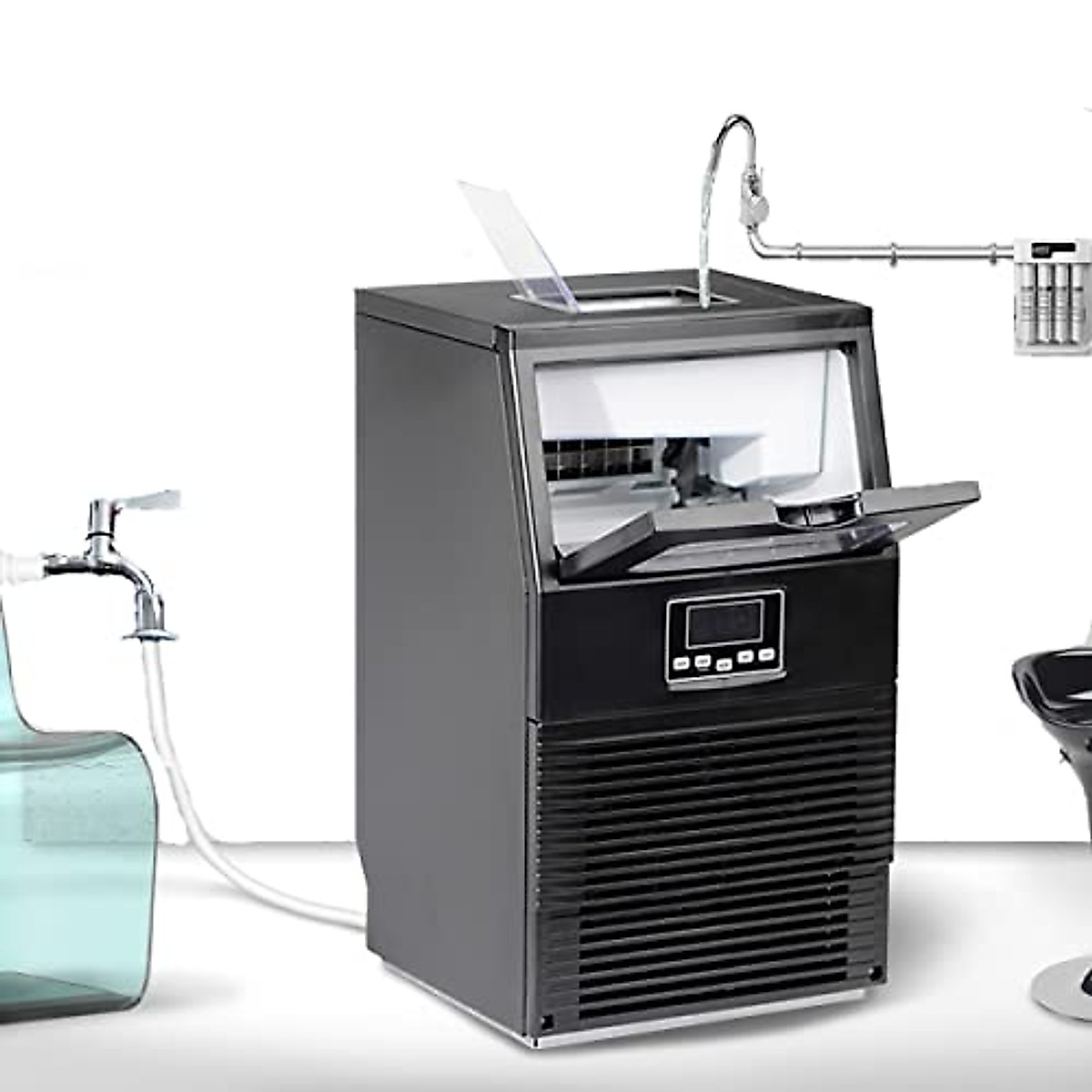 SMETA Commercial Ice Maker Commercial Sonic Ice Maker Nugget Ice Machine Clear Ice 66 Lbs in 24 hrs with 8 lbs Ice Storage Capacity