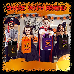 Silkfly Halloween Treat Bags with Tissues 8.3'' Halloween Paper Gift Bags with Handle Trick or Treat Candy Bags Wrapping Paper for Holiday Birthday Party Goodie Snack, 4 Designs(24 Pcs)