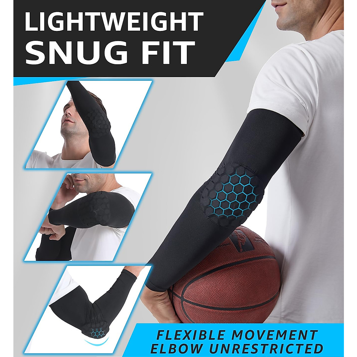 HiRui Elbow Pads Elbow Brace, Basketball Shooter Sleeves Arm Compression Sleeve Collision Avoidance Elbow Pad for Cycling Football Volleyball Baseball, Youth Adult Women Men ((Pair) Black, L)