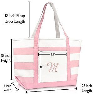 DALIX Striped Beach Bag Tote Bags Satchel Personalized Pink Ballent Letter M