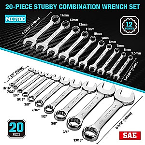 DURATECH 52-Piece Combination Wrench Set, 32PCS Combo Wrench Set & 20PCS Stubby Wrench Set, SAE & Metric, CR-V Steel, with Rolling Pouch