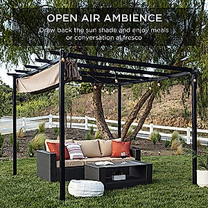 Best Choice Products 10x10ft Extra-Large Outdoor Pergola, Patio Shelter w/Retractable Sun Shade Canopy Cover, Weather-Resistant Fabric, Steel Frame, 16 Ground Stakes - Black