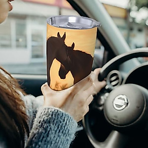 Horses in Love Tumbler with Lid and Straw 20oz Stainless Steel Car Cup for Hot and Cold Drinks, Double Wall Insulated Travel Coffee Mug Reusable Drink Thermos Cup Birthday Gifts