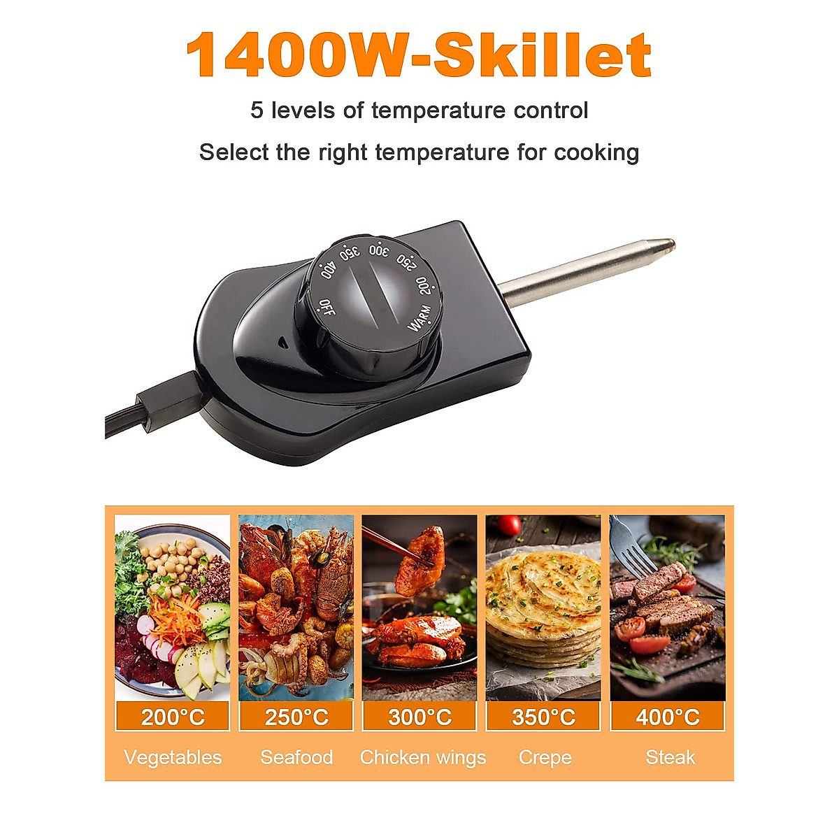 Extra Deep Electric Skillet Nonstick - 16 Inch Frying Pan With Glass lid, Server for 4 Perple or Family, for Frying, Steaming, Boiling, Easy to Clean,Dishwasher Safe