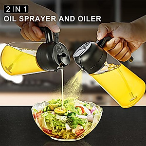 PARACITY Oil Dispenser Bottle for Kitchen, 2 in 1 Olive Oil Sprayer and Oil Dispenser, Oil Spray Bottle 500ML/ 17OZ for Cooking, Kitchen, BBQ, Air Fryer, Salad, Baking(1pcs Black)
