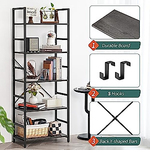 Yoobure 5 Tier Bookshelf - Tall Book Shelf Modern Bookcase for CDs/Movies/Books, Rustic Book Case Industrial Bookshelves Book Storage Organizer for Bedroom Home Office Living Room Grey